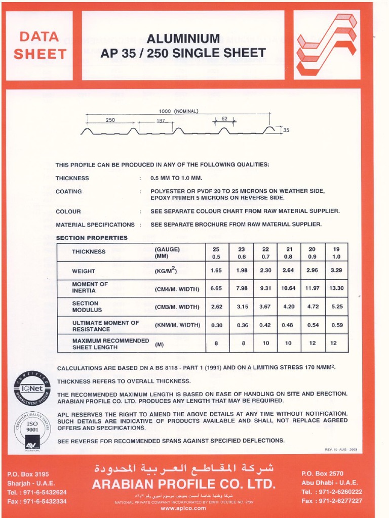 Alum AP35-250 Single Skin - 1 | PDF