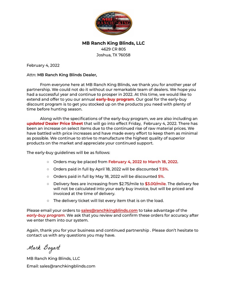 Early Buy Letter 2022 | PDF