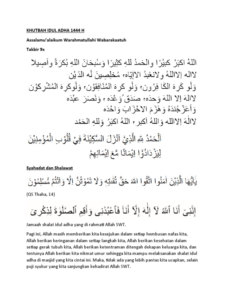KHUTBAH IDUL ADHA 1444 H Singkat | PDF
