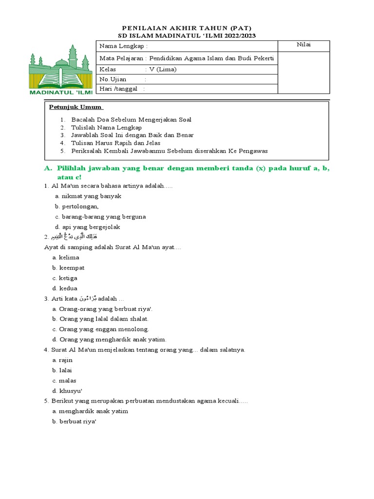 Soal PAI Kelas 5 | PDF
