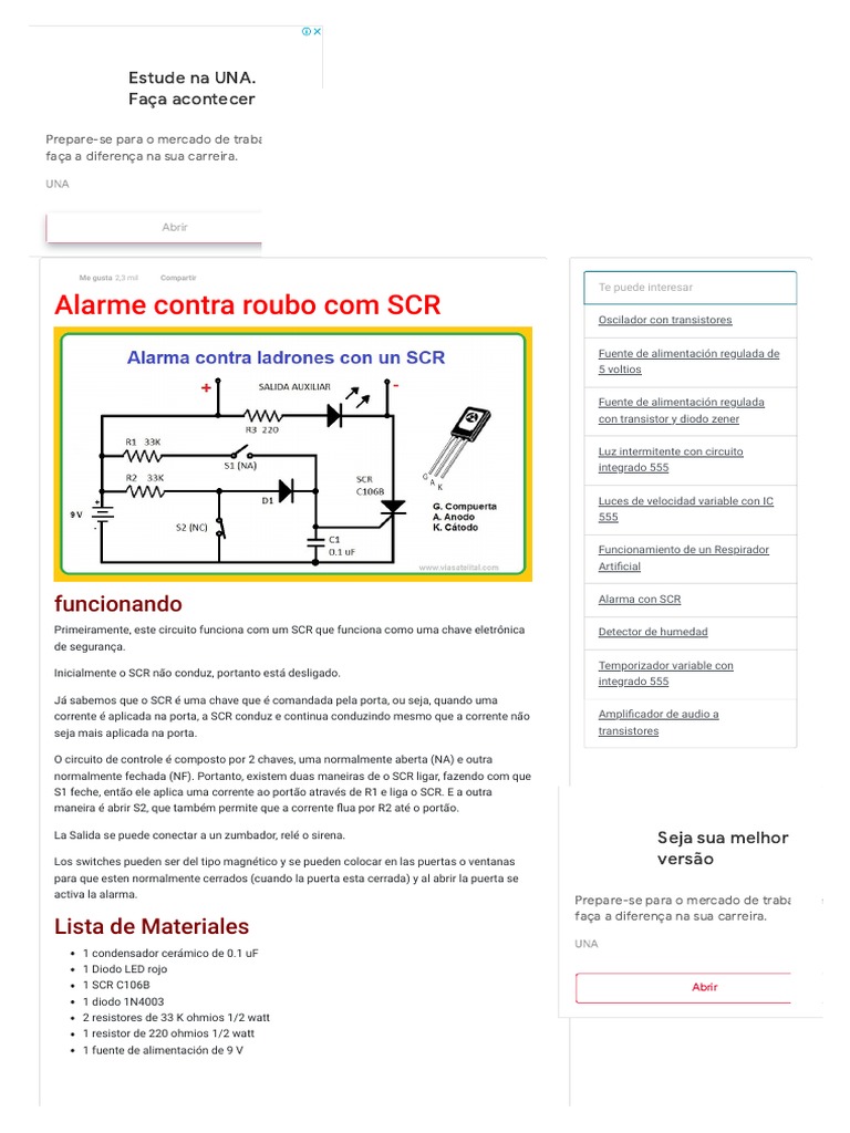 Alarme Contra Roubo Com Um SCR C106B | PDF | Engenharia da Computação ...