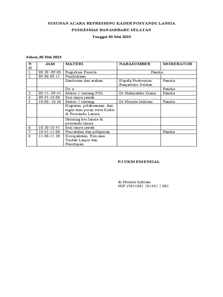 Susunan Acara Refreshing Kader 2023 | PDF