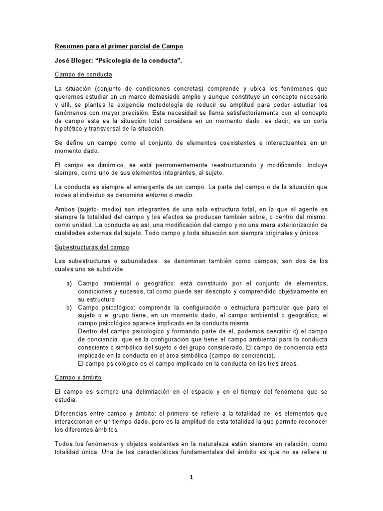 Resumen de Campo en Psicología de Bleger | PDF | Trabajo Social