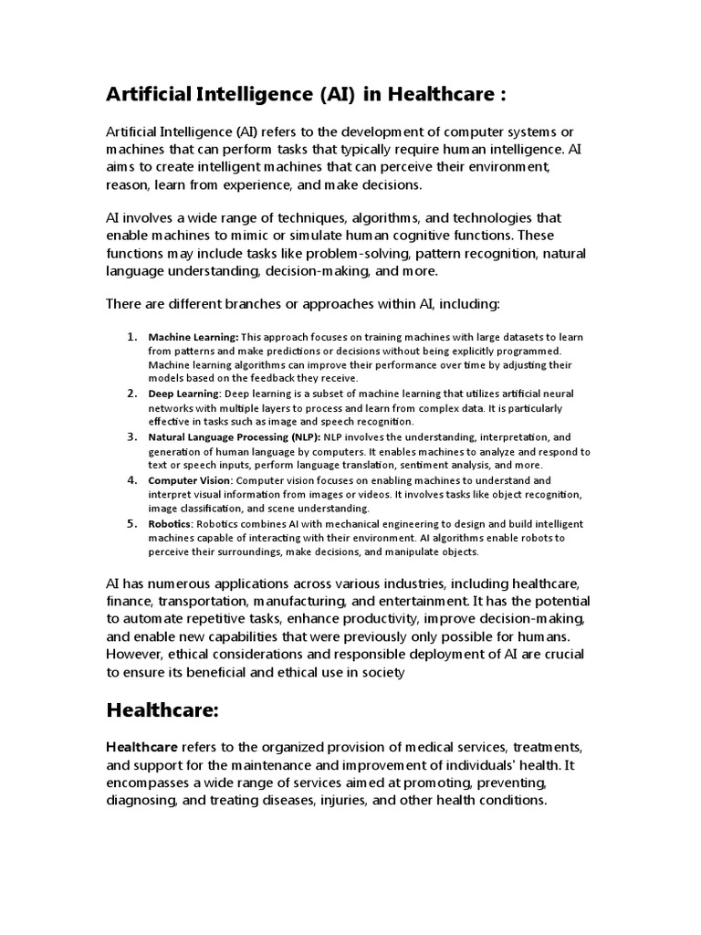 Artificial Intelligence in Healthcare | PDF | Health Care | Artificial ...