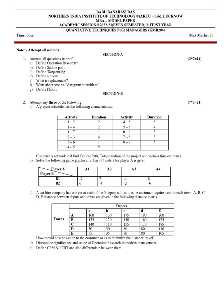 QTM Model Paper With Solution | PDF | Linear Programming | Mathematical ...