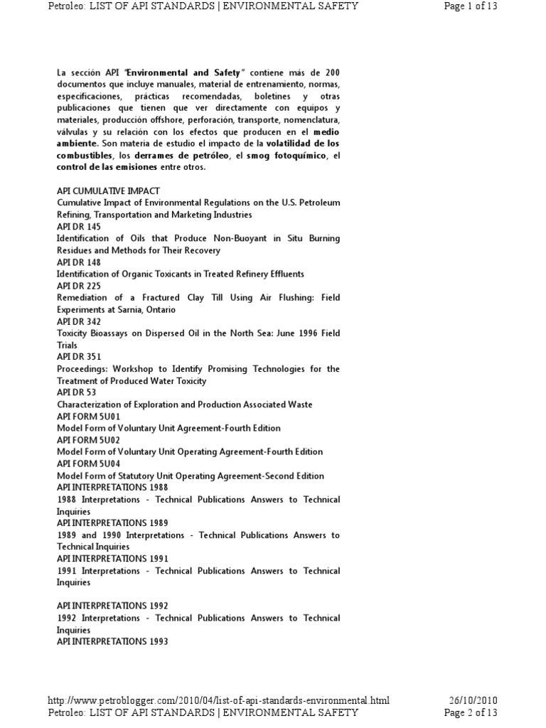 Listado de Normas API | PDF | Oil Refinery | Petroleum