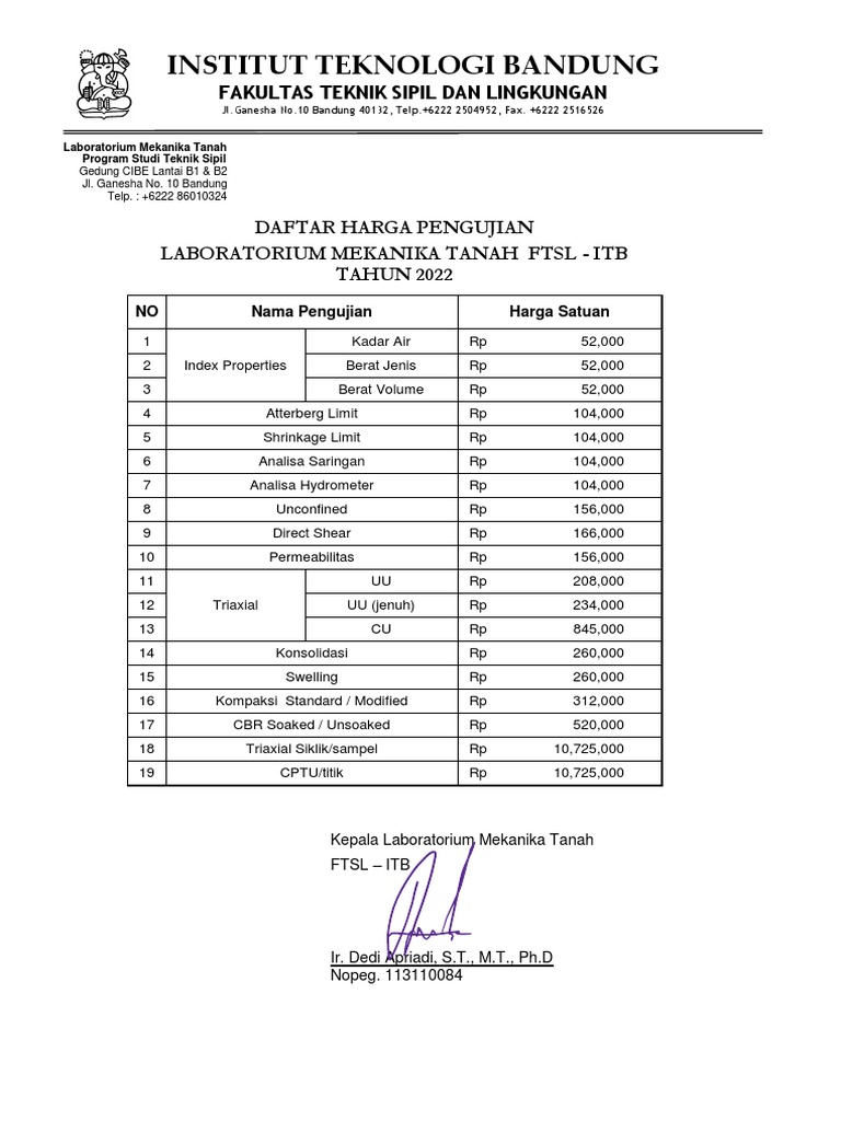 Harga Uji Lab 2022 | PDF