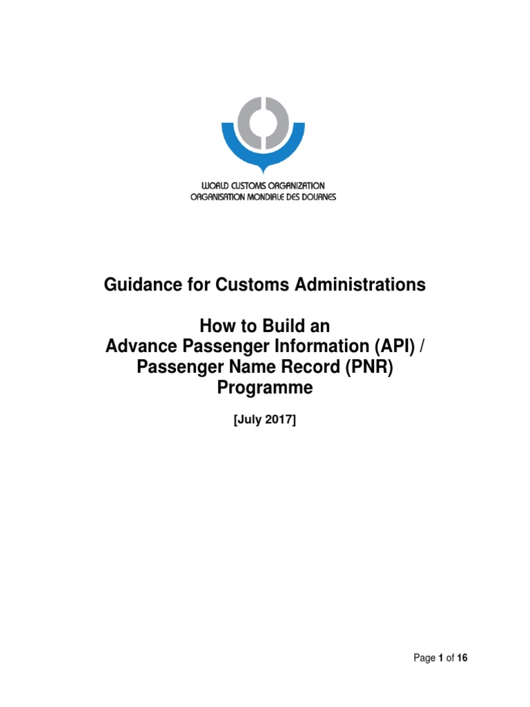 Guidance For Customs Administrations On How To Build An Api PNR ...