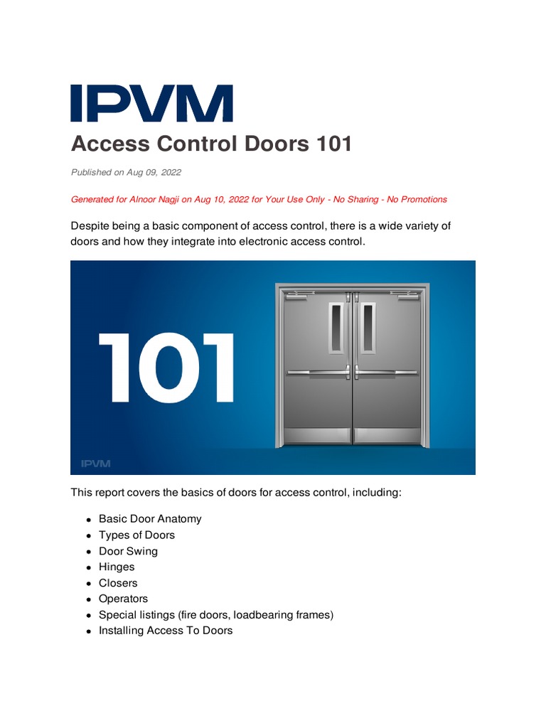 Access Control Doors 101 Report For Nagji | PDF | Door | Access Control