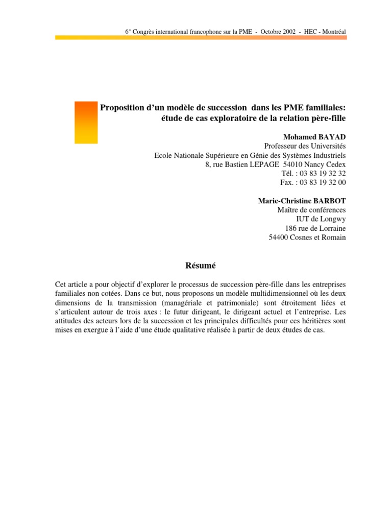 Modèle de succession PME familiale | PDF | Business | Petite ou moyenne ...