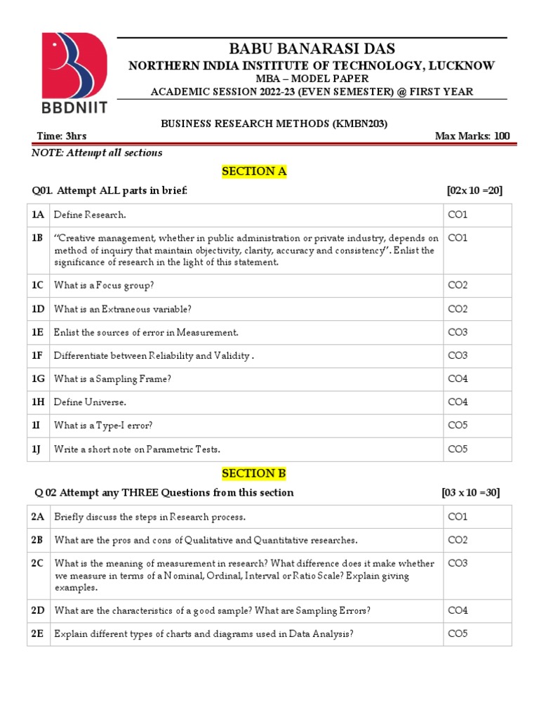 BRM Model Paper With Solution - 2022-23 | PDF | Sampling (Statistics) | Level Of Measurement