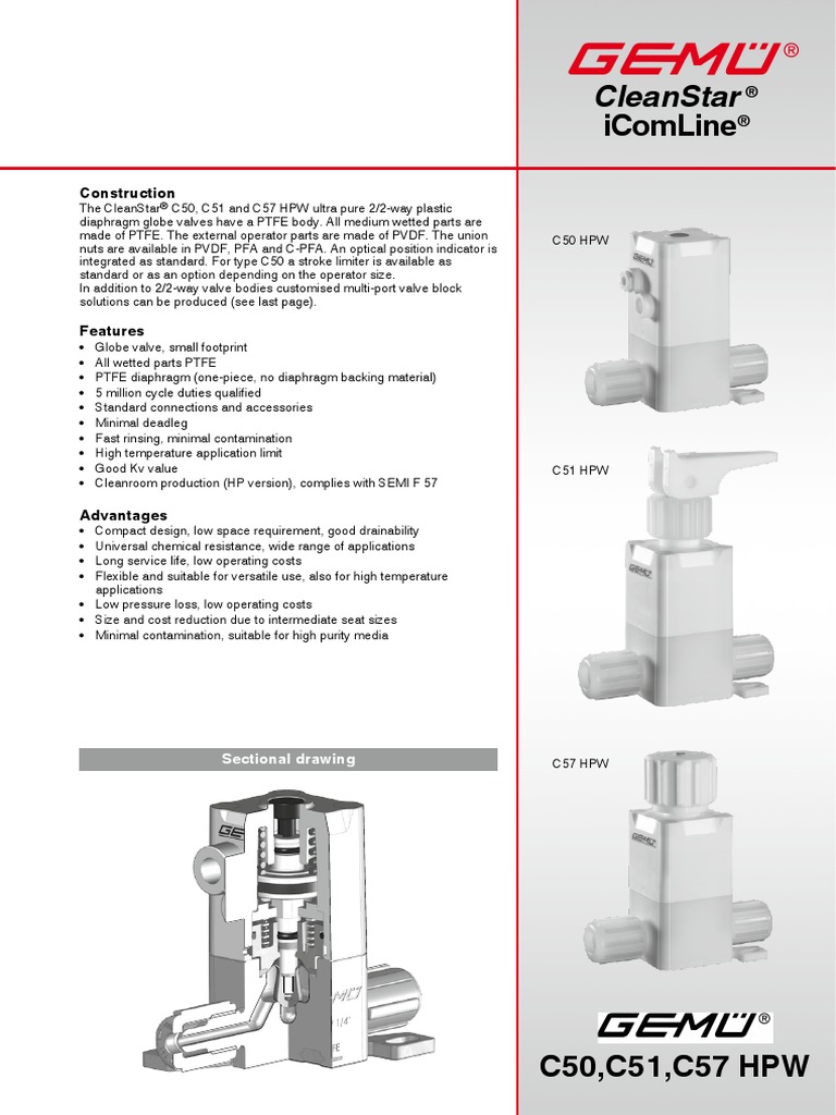 DB - c50 - 51 - 57hpw - GB - GEMU Diaphragm Globe Valve | PDF | Valve | Pipe (Fluid Conveyance)