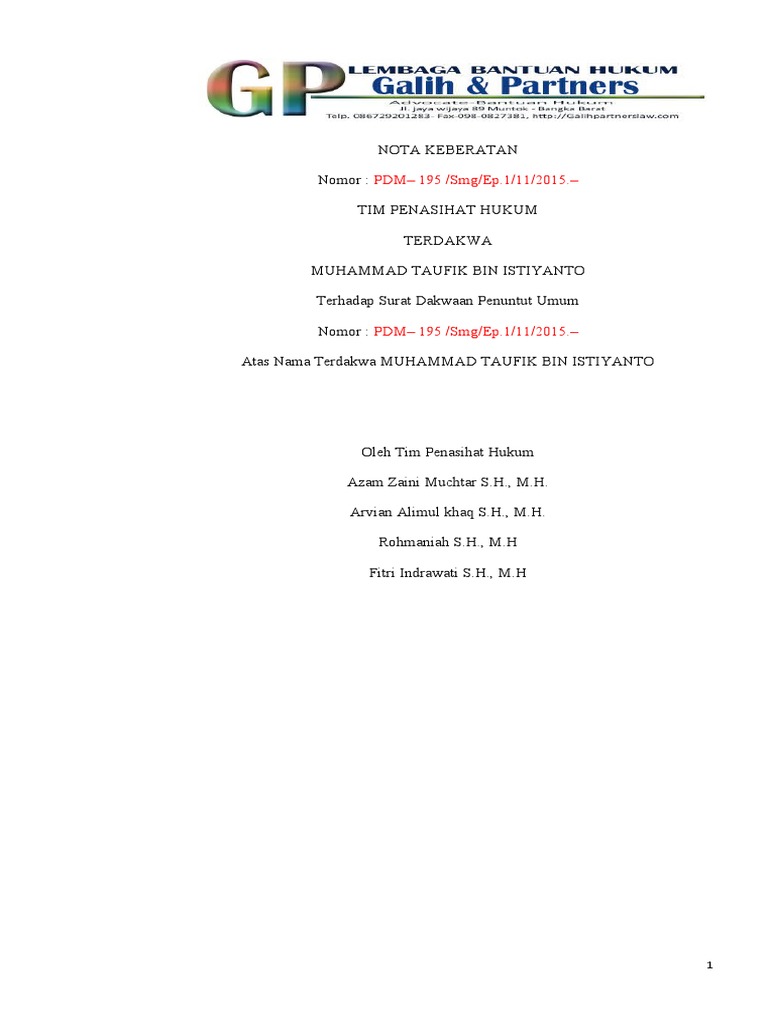 Eksepsi Nota Keberatan | PDF