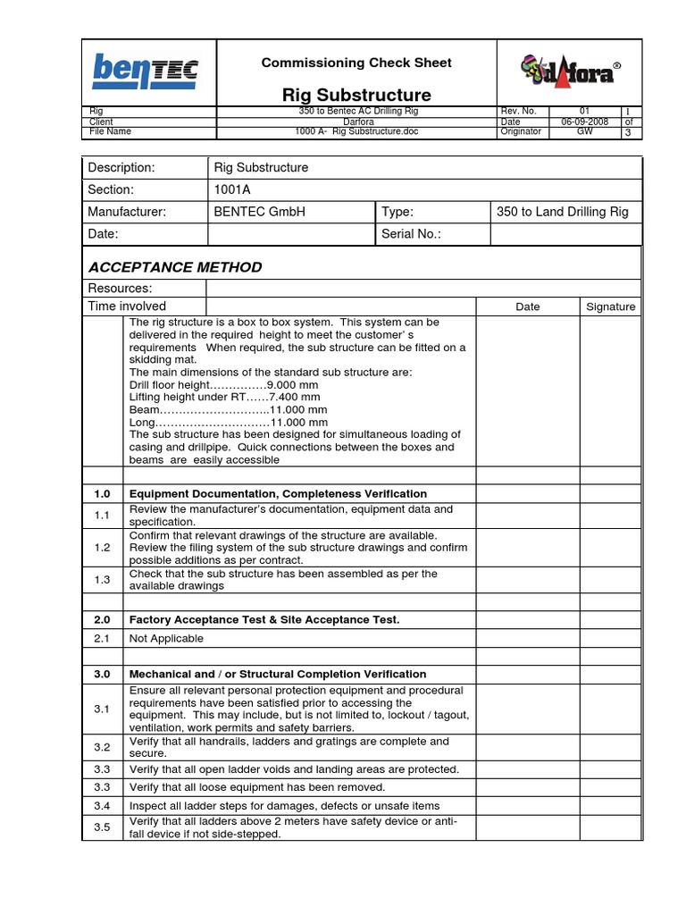 Procedura de Inspectie Utilaje Bentec | PDF | Electric Motor | Drilling Rig