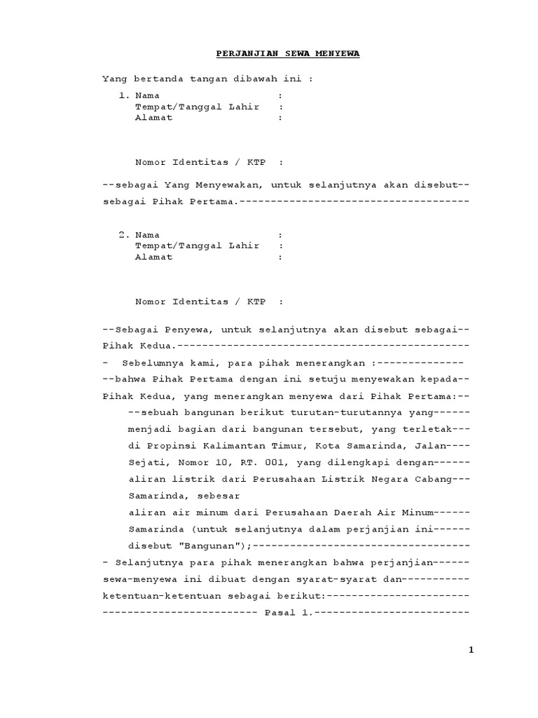 Perjanjian Sewa Menyewa Bawah Tangan | PDF