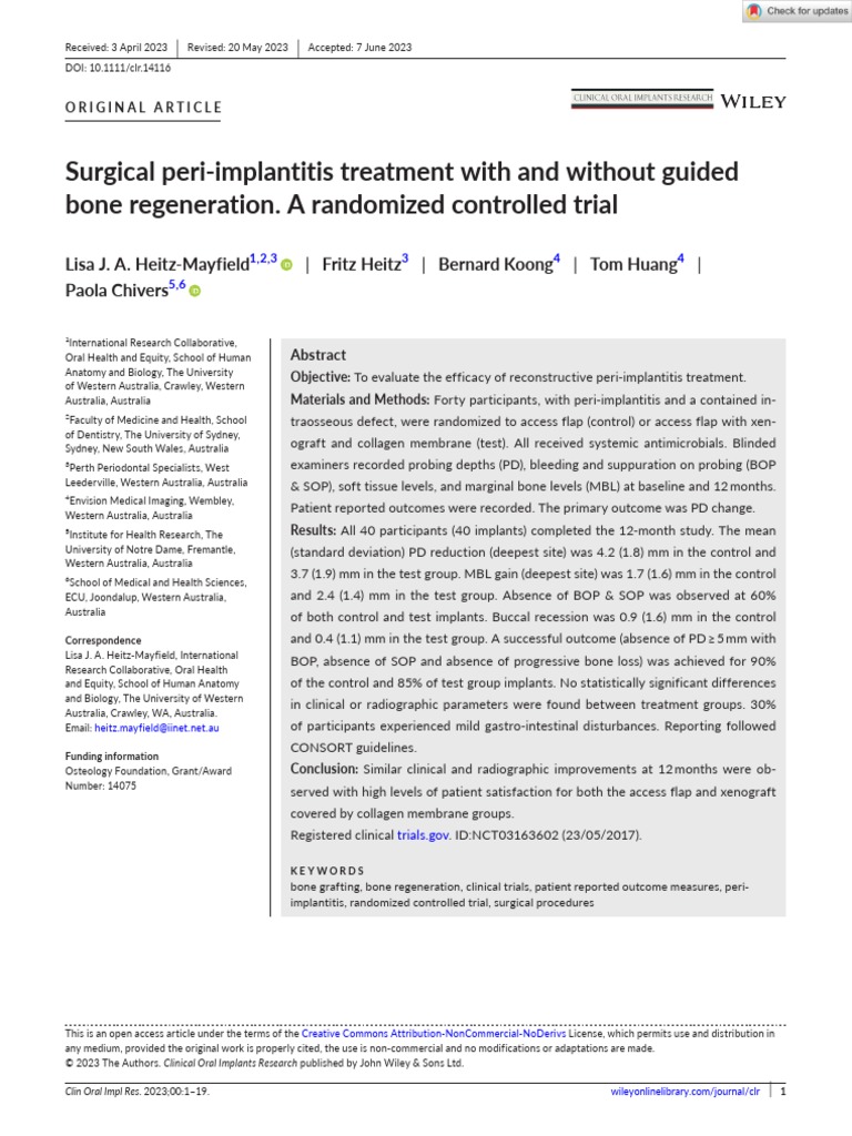 2023 Heitz-Mayfield Et Al - Surgical Peri-Implantitis Treatment With ...