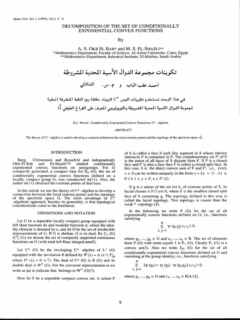 Decomposition of The Set of Conditionally Exponential Convex Functions ... Decomposition of The Set of Conditionally Exponential Convex Functions ...