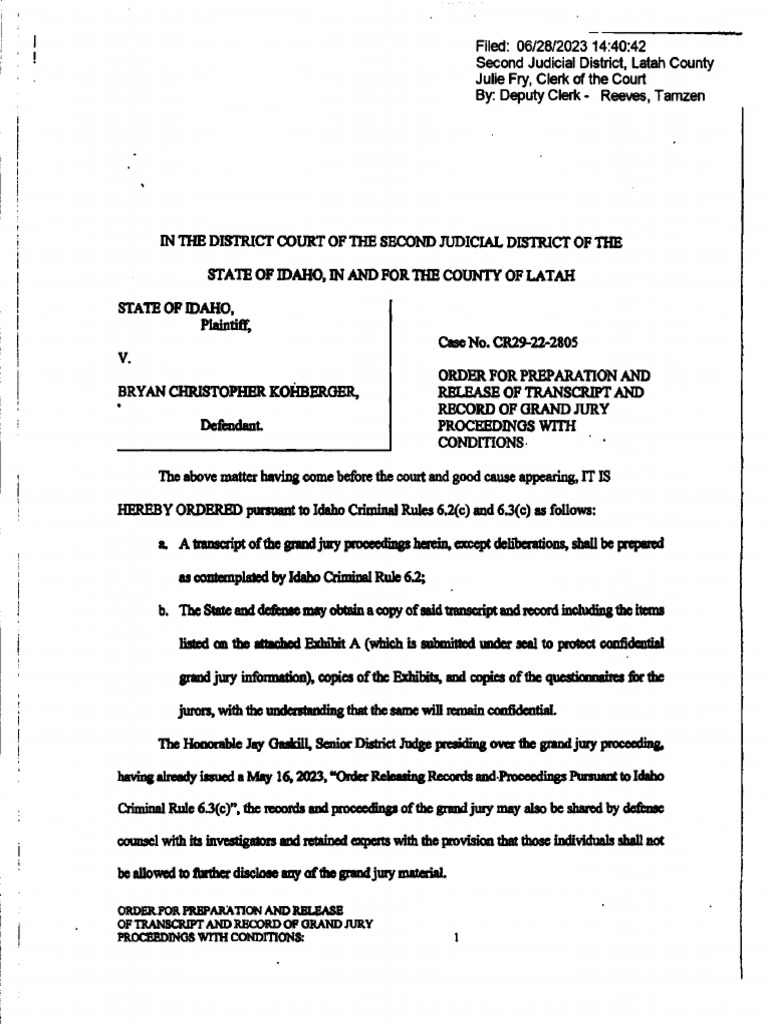 PUBLIC Order For Preparation Release of Transcript Record of Grand Jury ...