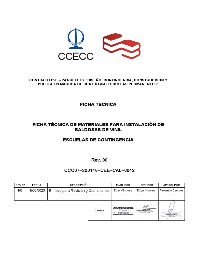 CCC07-200138-CEE-CAL-0042-Ficha Tecnica de Piso Vinilico | PDF | Economias