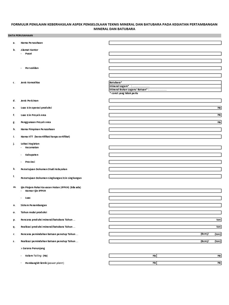 FORM GMP 2023 Aspek Teknis Pertambangan | PDF