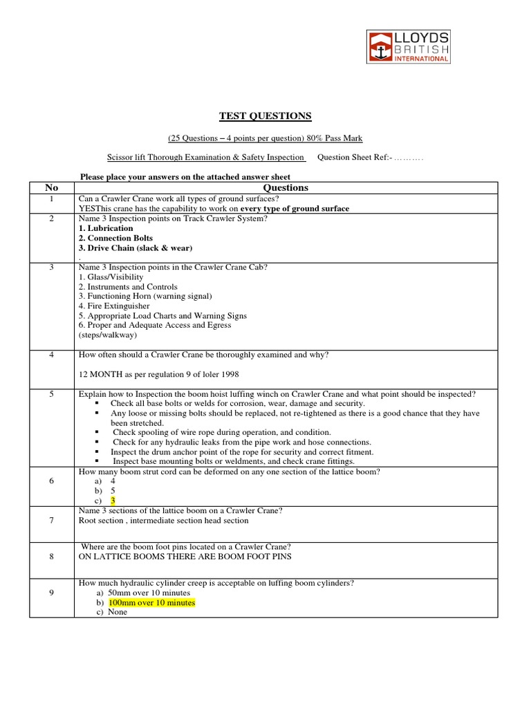Crawler Crane Thorough Examination Assessment Paper11 | PDF | Crane ...