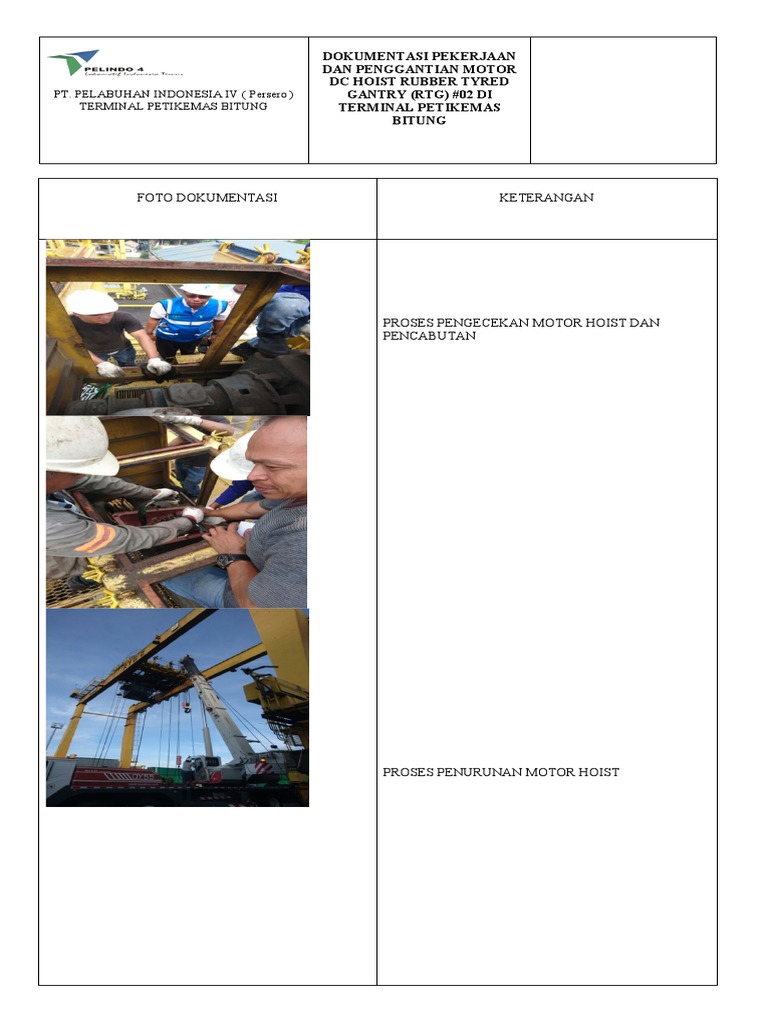 Perbaikan Motor Hoist RTG 02 | PDF | Teknologi & Rekayasa