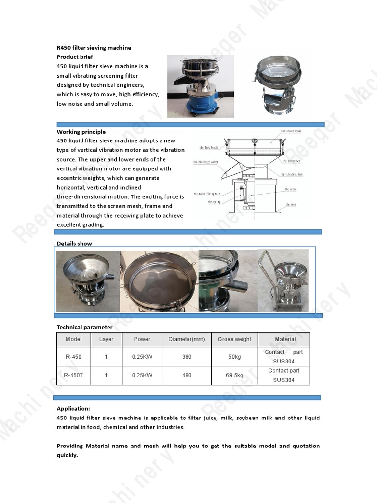 450 Filter Sieve From Reeger Machinery | PDF | Physical Sciences ...