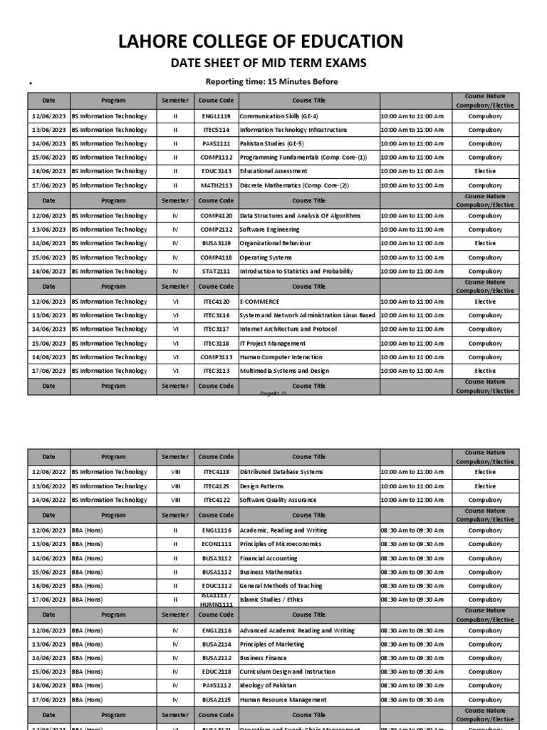 Midterm Exam Schedule | PDF | Information Technology | Information