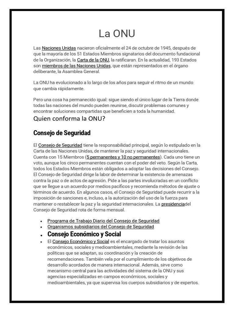 La ONU | PDF | Naciones Unidas | Relaciones internacionales
