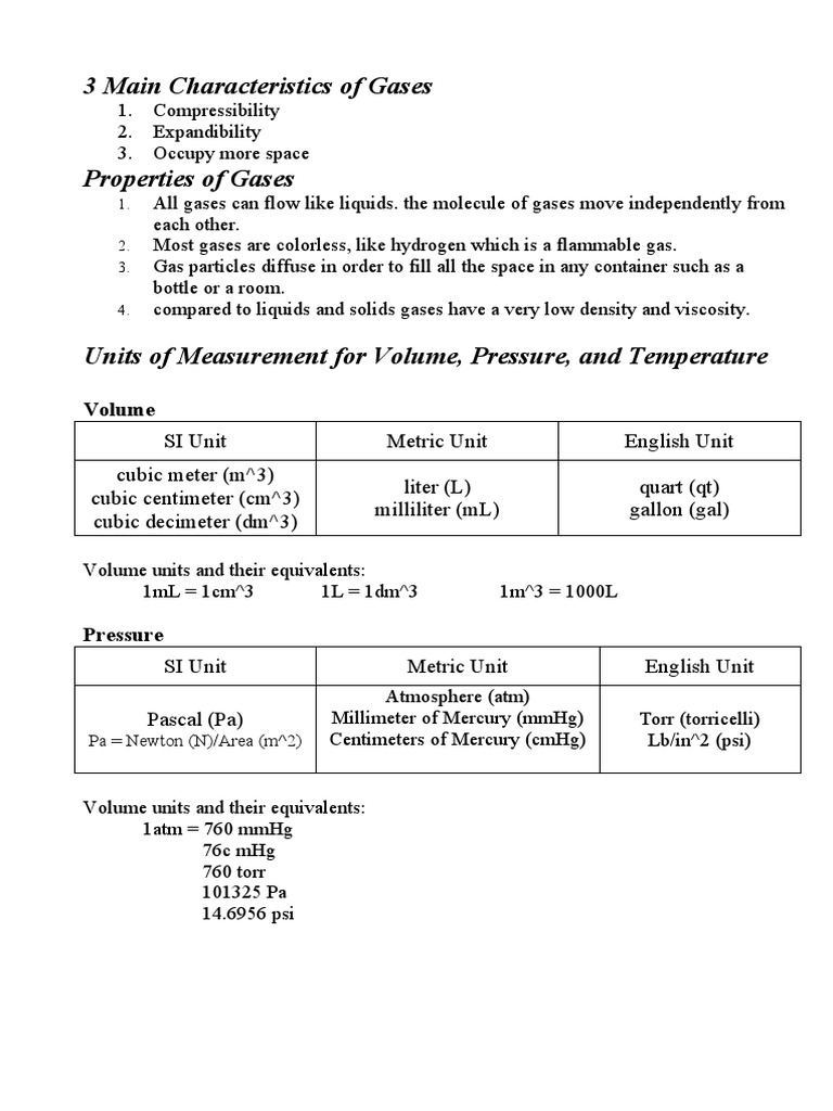 Key Properties of Gases Explained | PDF | Gases | Temperature