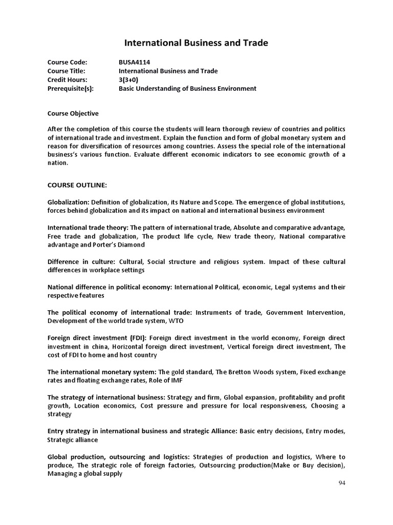 Internation Business and Trade | PDF | Globalization | Foreign Direct ...