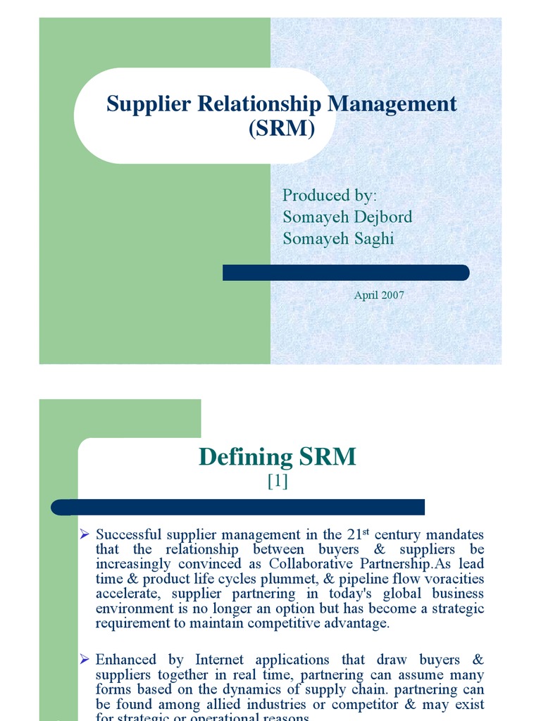 SRM | PDF | Supply Chain | Procurement