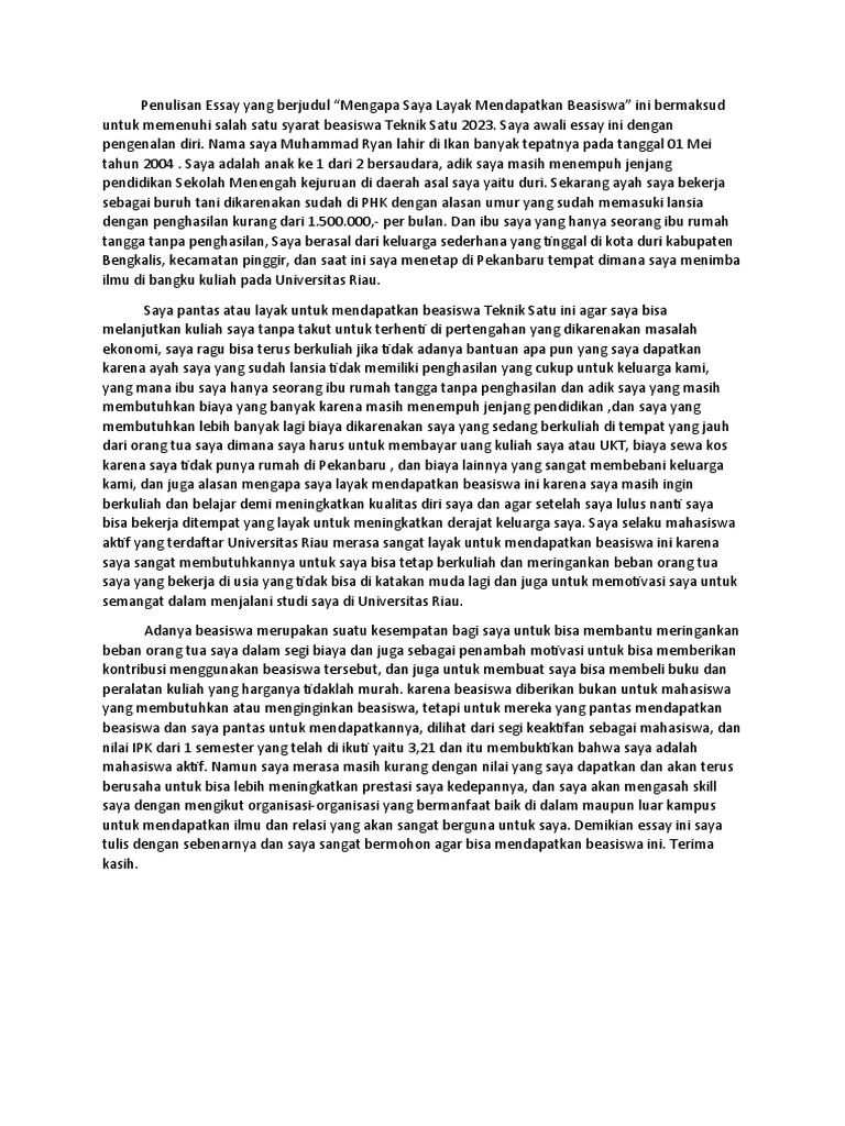 Essay Beasiswa | PDF