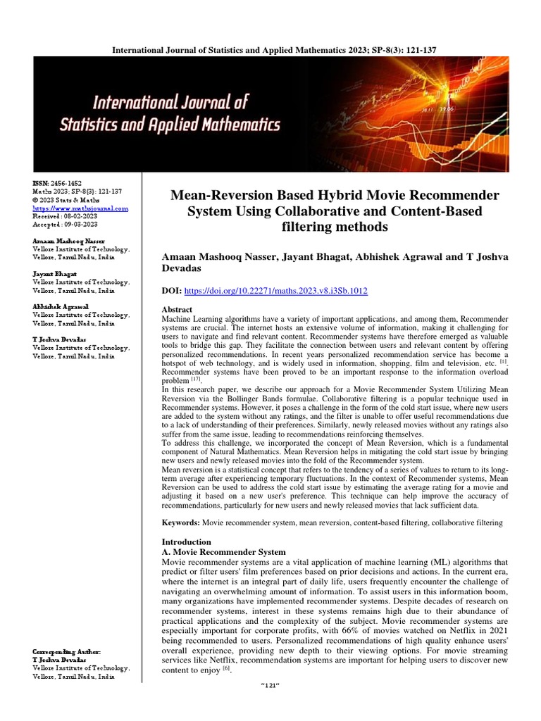 Mean-Reversion Based Hybrid Movie Recommender System Using ... Mean-Reversion Based Hybrid Movie Recommender System Using ...