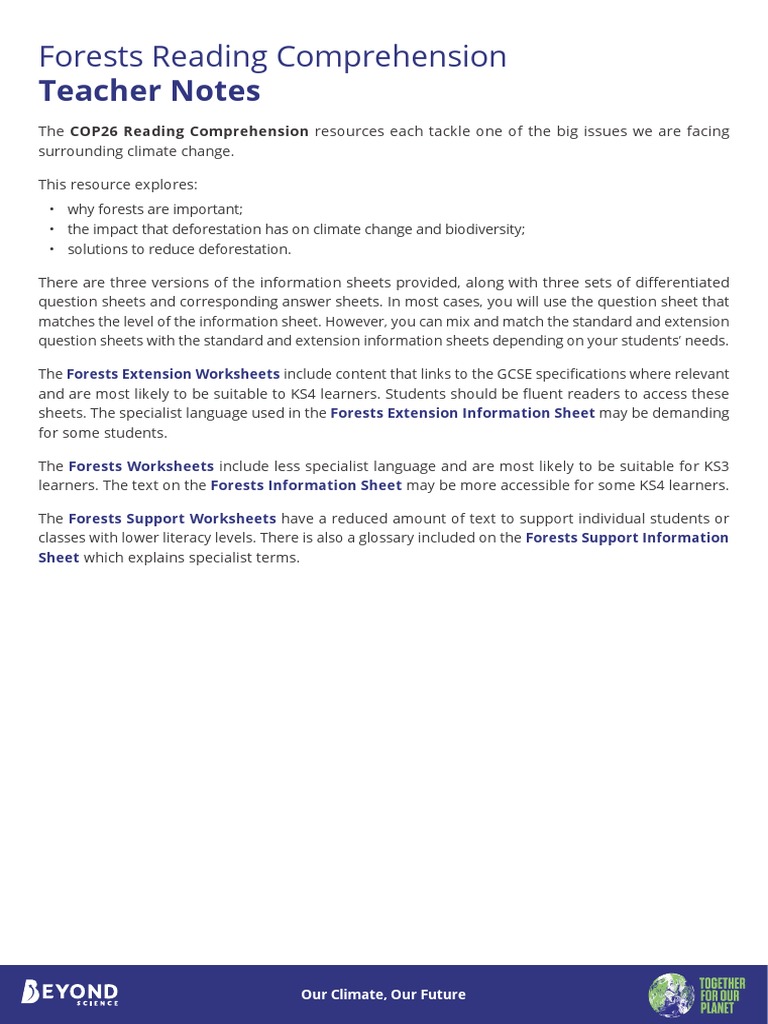 Forests+Reading+Comprehension+Teacher+Notes | PDF