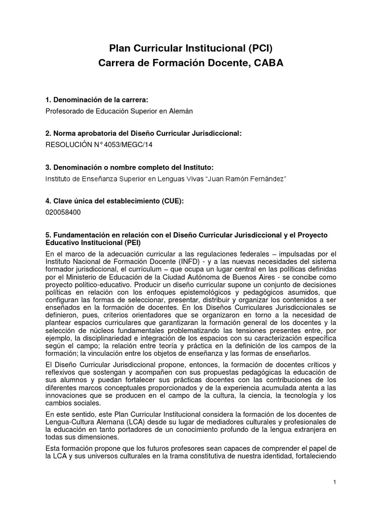IESLVJRF-PCI-Profesorado de Educacion Superior en Aleman NOV | Descargar gratis PDF | Plan de ...