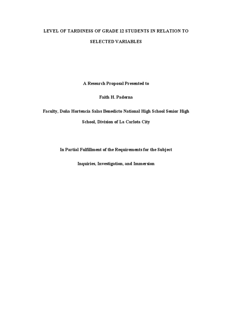 Factors Affecting Tardiness of Grade 12 Students | PDF | Sampling ...