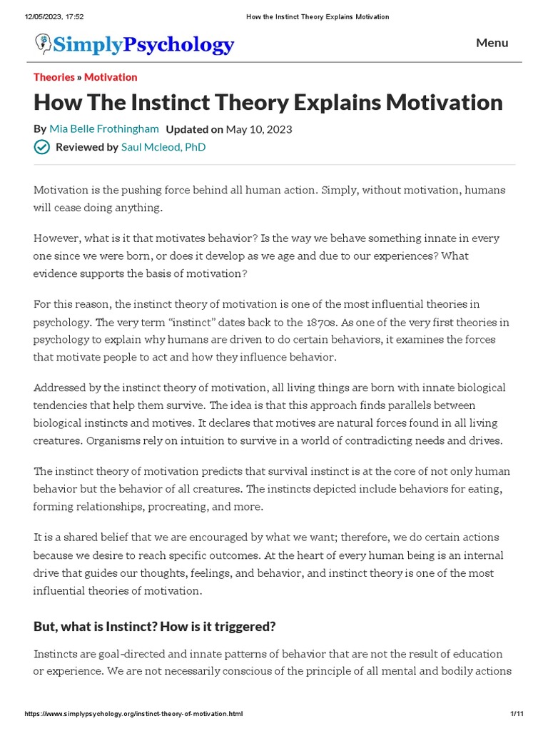 How the Instinct Theory Explains Motivation | PDF | Instinct | Motivational