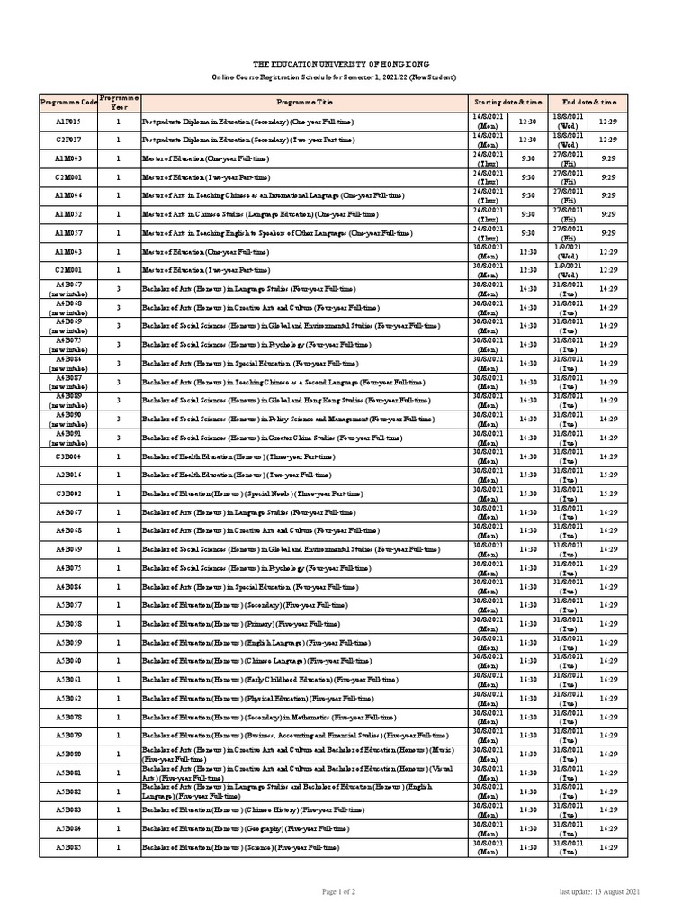 Upload CR Schedule Sem1 202109 130821 | PDF | Bachelor's Degree ...