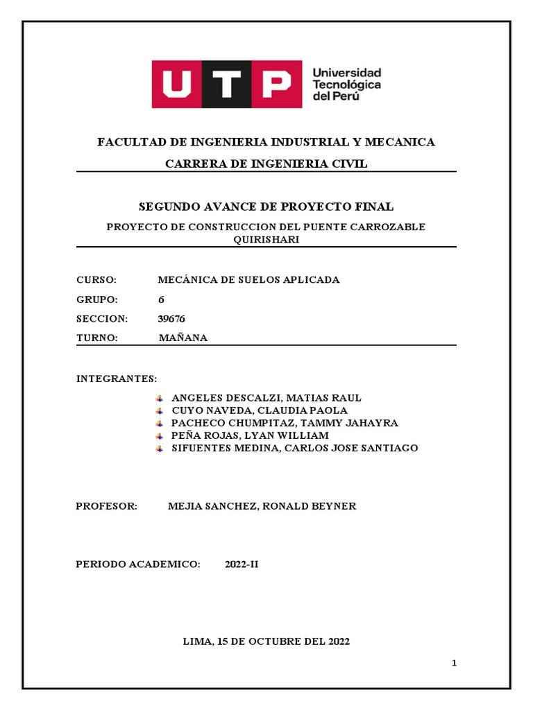 Segundo Avance Mecanica de Suelos Aplicada - Grupo N°6 | PDF | Suelo ...