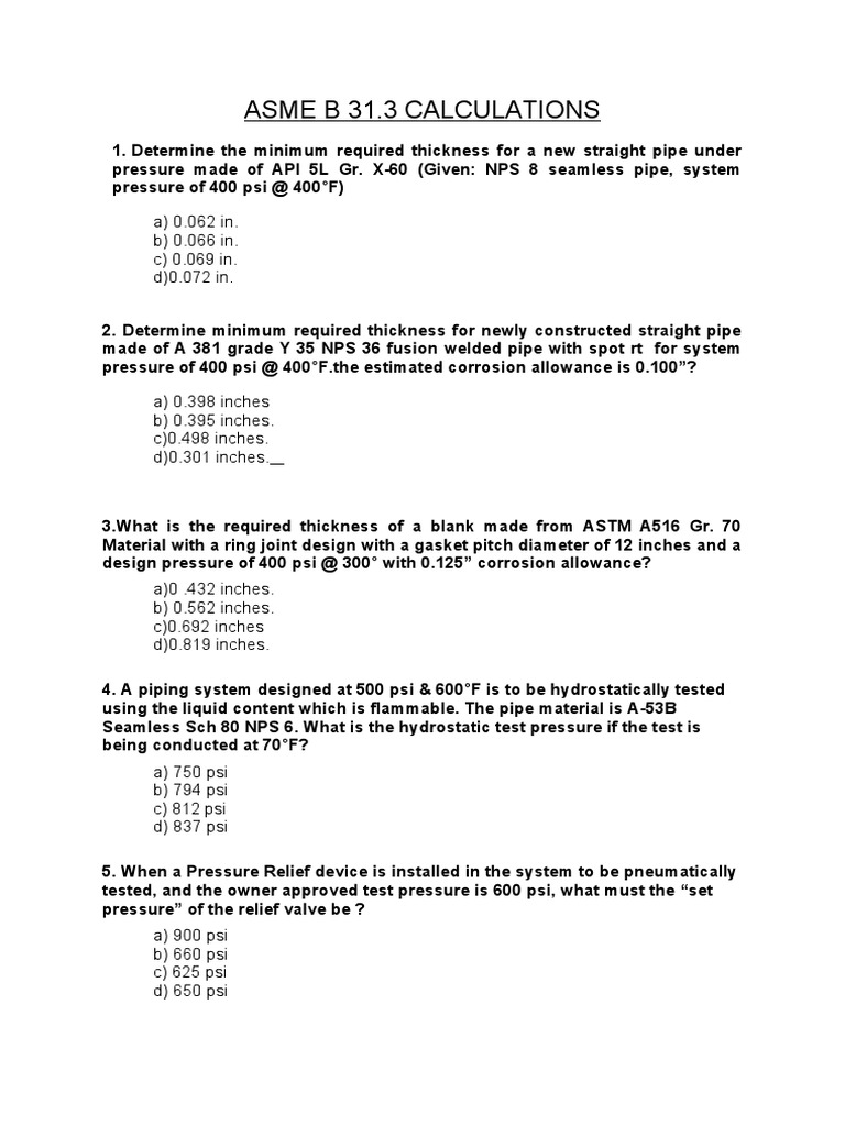 ASME B 31.3 Calculations Rev 1 - Dec - 2020 | PDF | Pipe (Fluid ...
