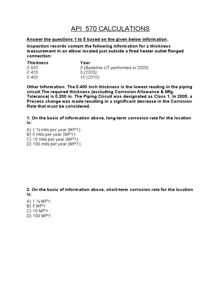 Api 570 Calculations Final Nov 2020 | PDF | Pipe (Fluid Conveyance ...