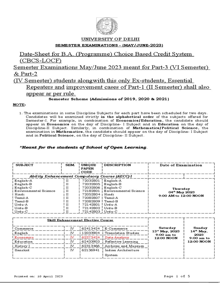 BA (Prog.) - 2022-SEM.-II-IV-VI (CBCS) - 10-04-2023 | PDF | Course ...