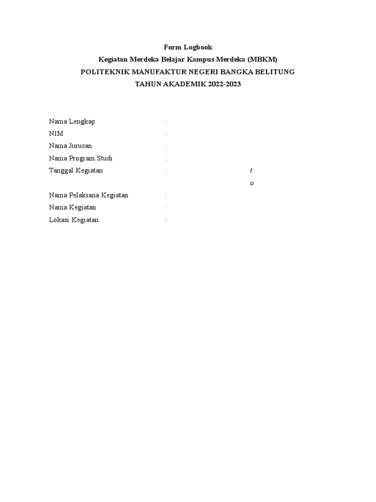 Form Progress Report Log Book MBKM Polmanbabel | PDF