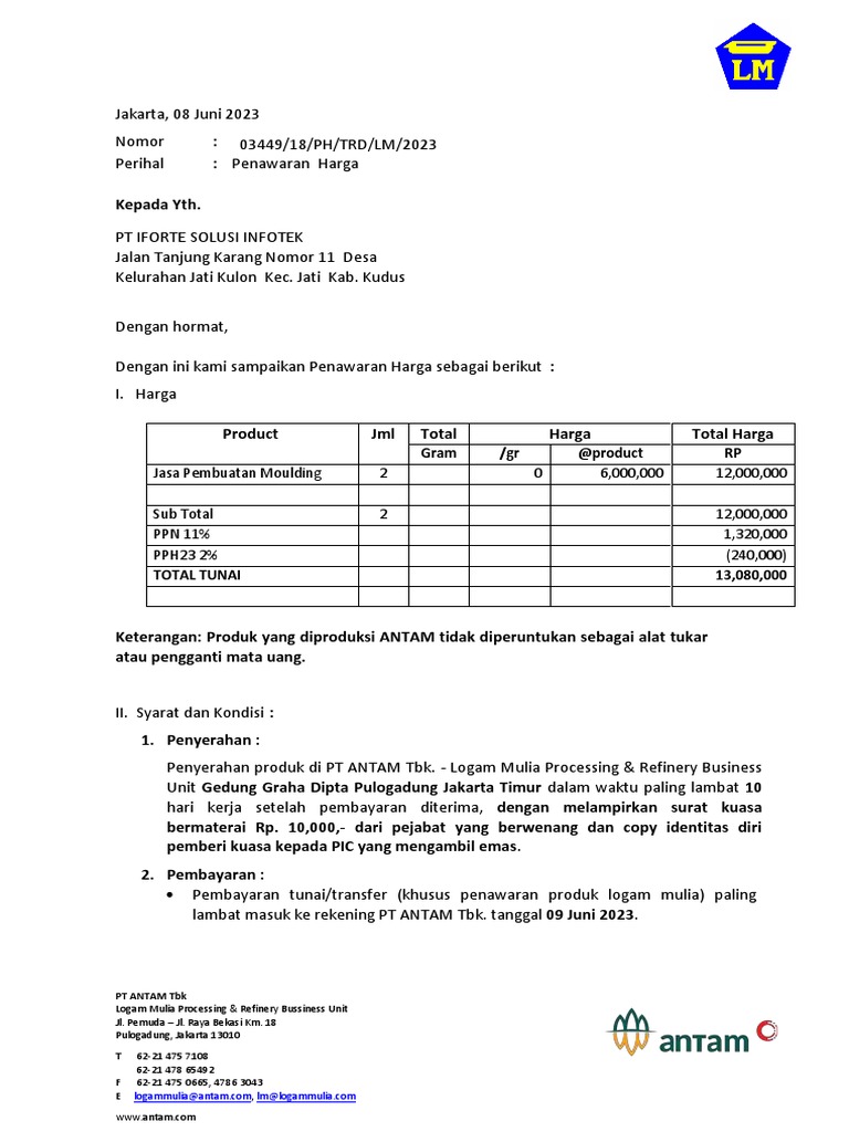 Penawaran Harga Logam Mulia ANTAM | PDF