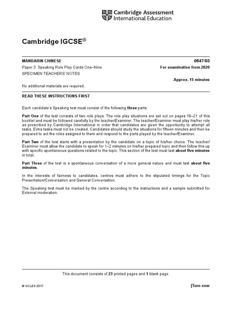 2020 Specimen Paper 3 Teachers Notes | PDF | Question | Communication