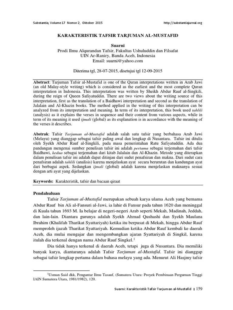 Karakteristik Tafsir Tarjuman Al-Mustafid | PDF | Agama & Spiritualitas | Klasik