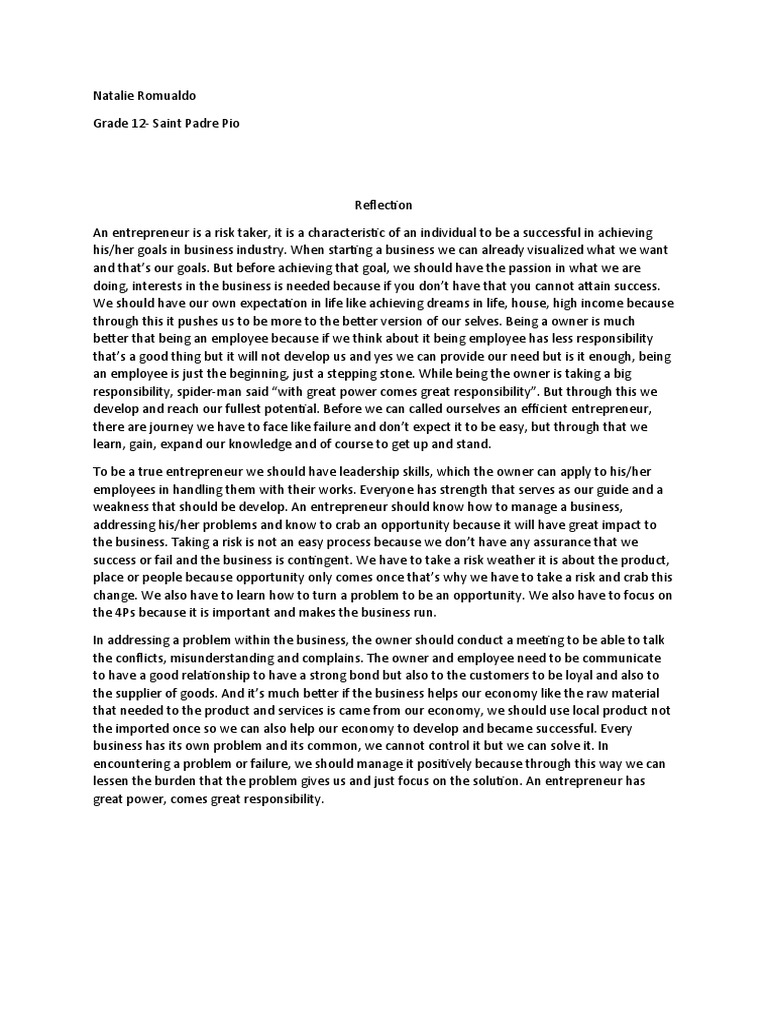 Entrepreneur Reflection | PDF | Entrepreneurship | Cognitive Science