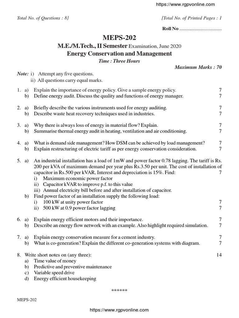 Energy Conservation Exam MEPS-202 | PDF | Energy Conservation ...