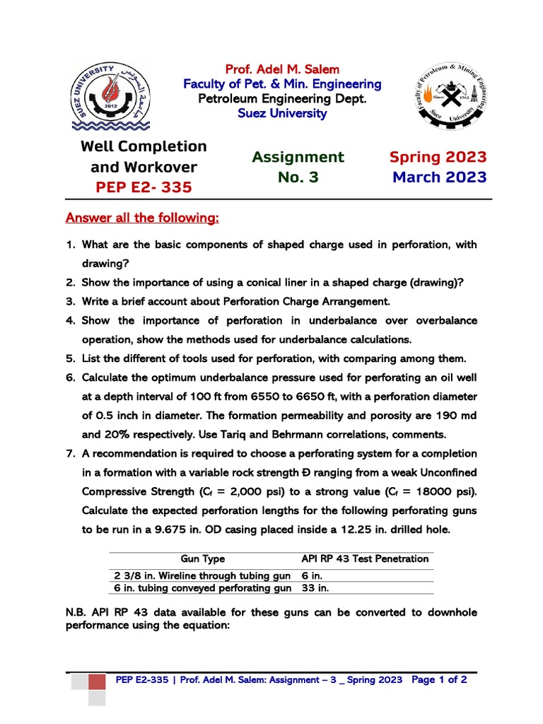 Assignment No. 3 - PEP E2 335 - Spring 2023 | PDF | Physical Sciences ...